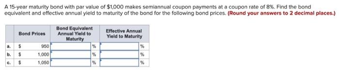 Solved A 15-year maturity bond with par value of $1,000 | Chegg.com