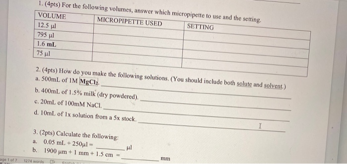 Solved 1. (4pts) For the following volumes, answer which | Chegg.com