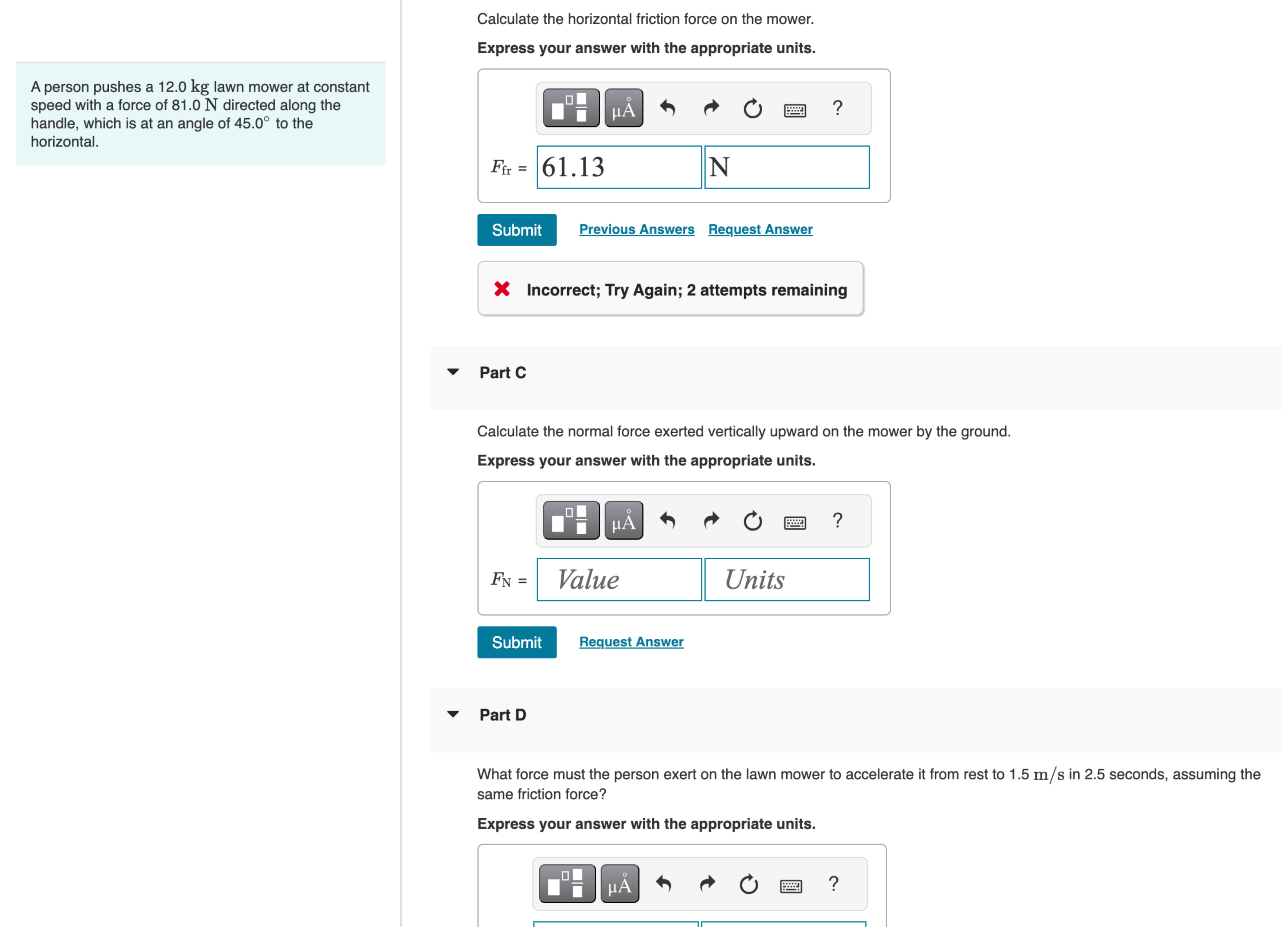 Solved Calculate the horizontal friction force on the | Chegg.com