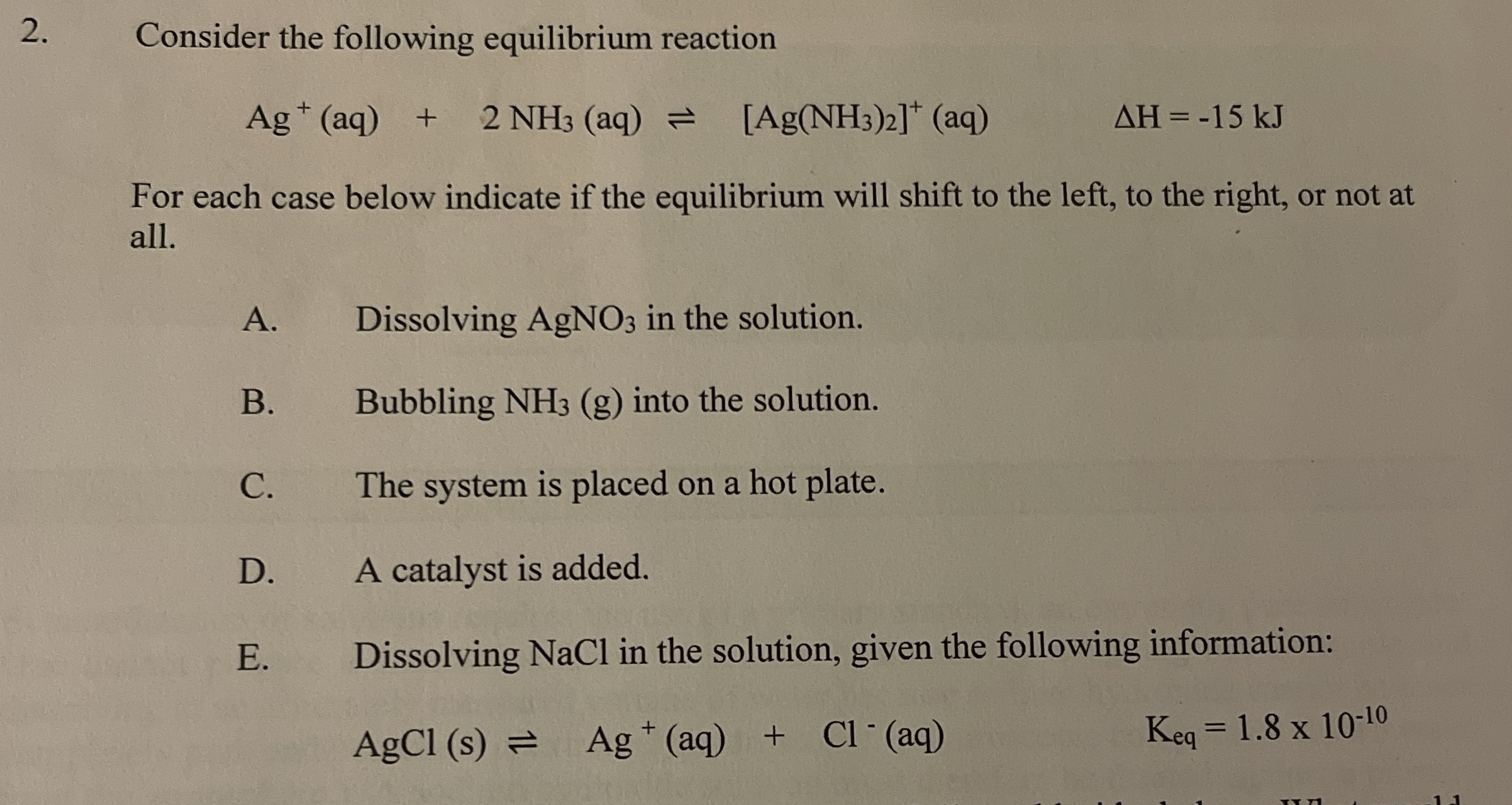 Solved Consider the following equilibrium | Chegg.com