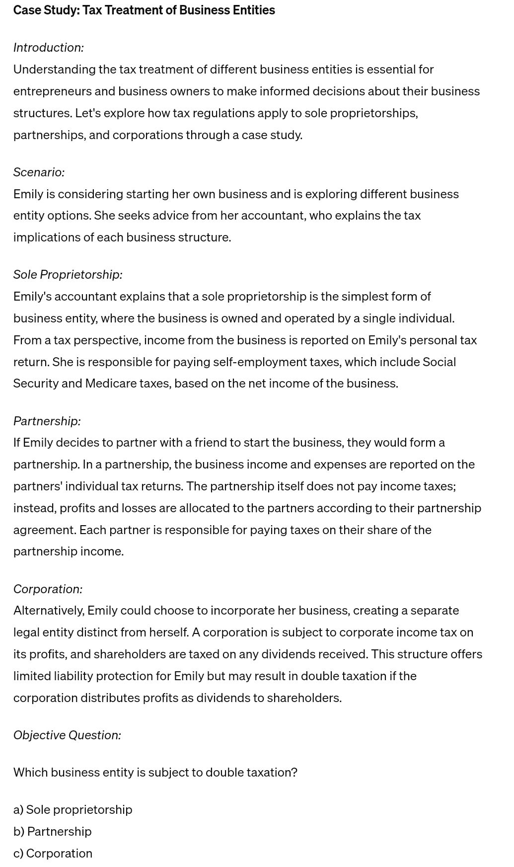 Solved Case Study: Tax Treatment of Business | Chegg.com