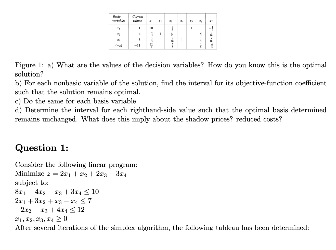 Solved can you please solveQuestion 1:Consider the following | Chegg.com