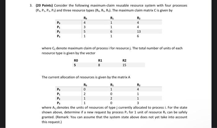 Solved 3. (20 Points) Consider the following maximum-claim | Chegg.com