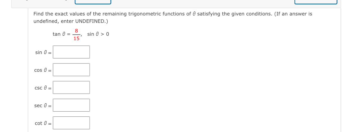 Solved Find the exact values of the remaining trigonometric | Chegg.com