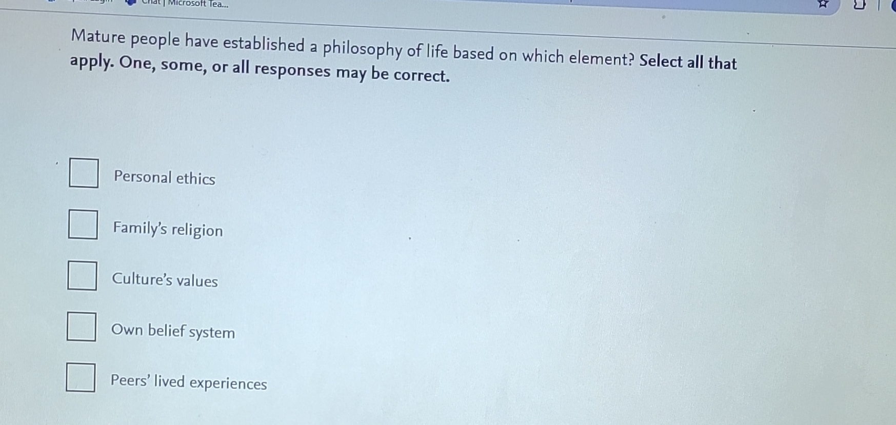 Solved Mature people have established a philosophy of life | Chegg.com