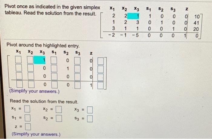 Solved Pivot once as indicated in the given simplex tableau. | Chegg.com