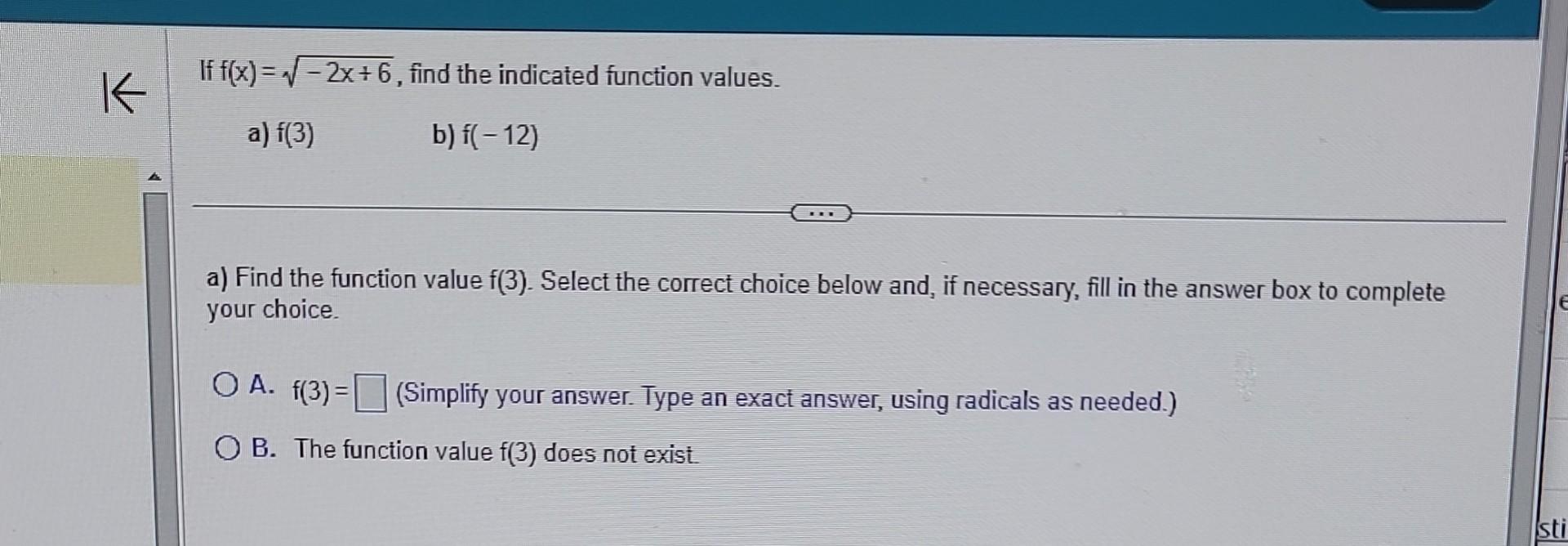 Solved If f(x)=−2x+6, find the indicated function values. a) | Chegg.com