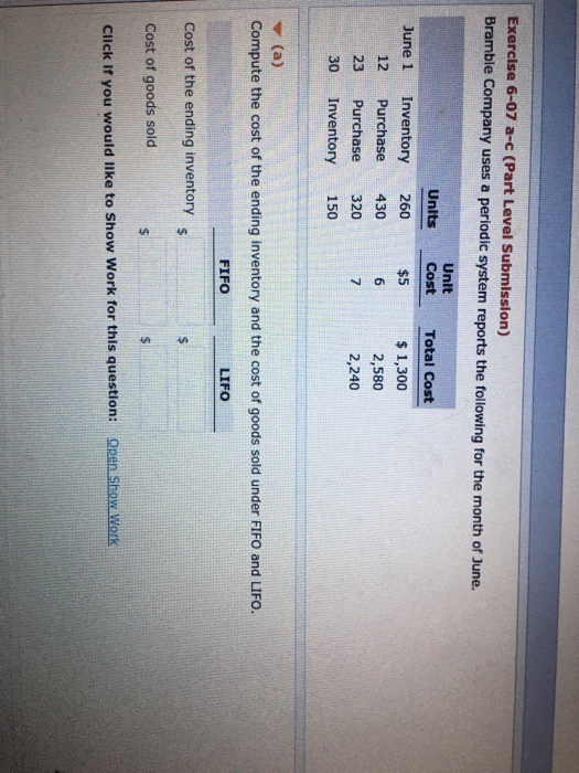 Solved Exercise 6-07 a-c (Part Level Submission) Bramble | Chegg.com