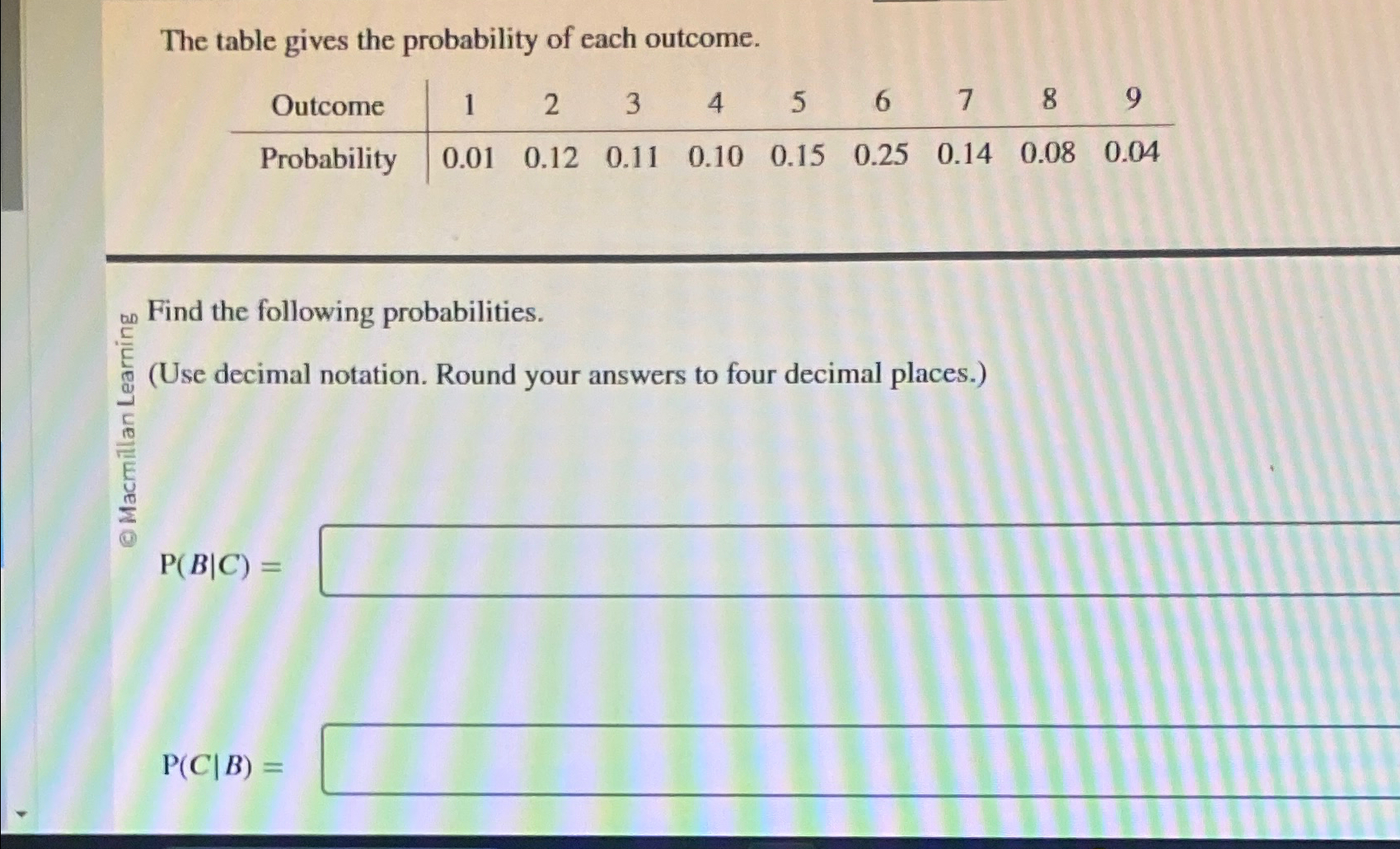 Solved The table gives the probability of each | Chegg.com