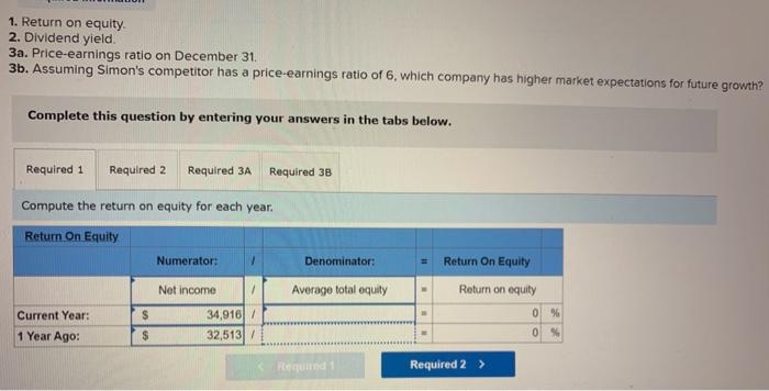 Solved 1. Return on equity.2. Dividend yield3a. | Chegg.com