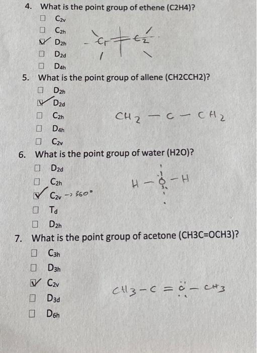Solved 4. What is the point group of ethene (C2H4) ? C2v C2 | Chegg.com