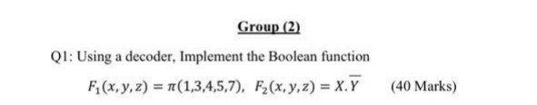 Solved Group (2) Q1: Using a decoder, Implement the Boolean | Chegg.com