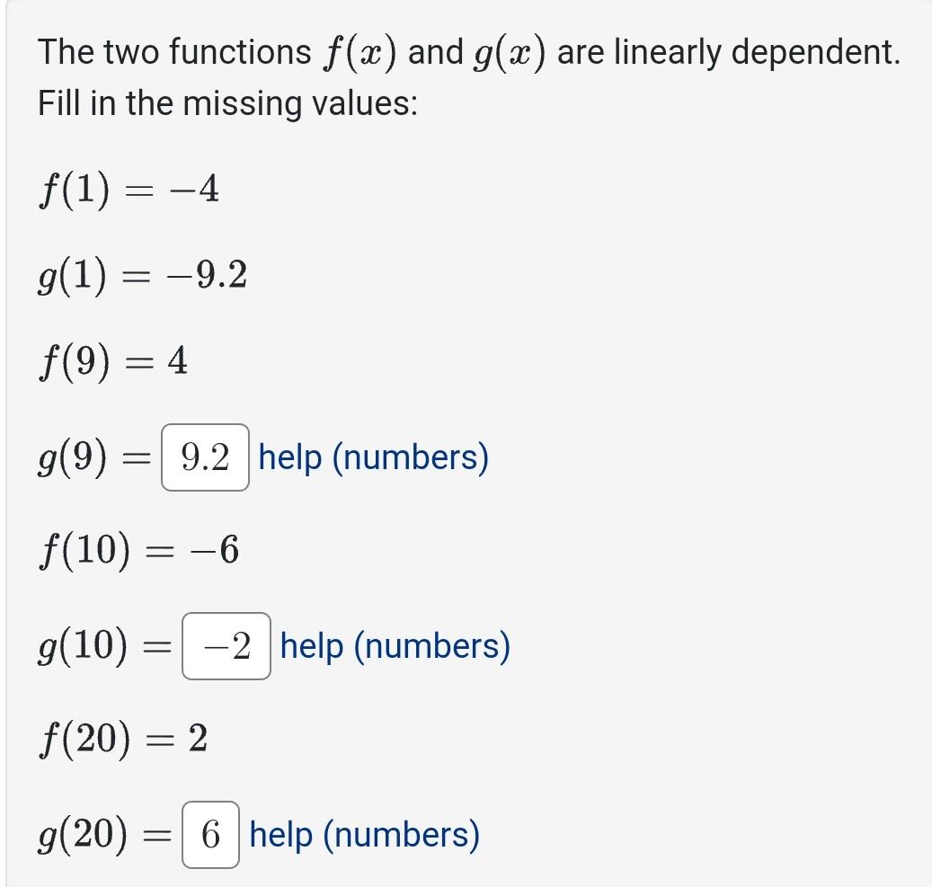 Solved The two functions f(x) and g(x) are linearly | Chegg.com