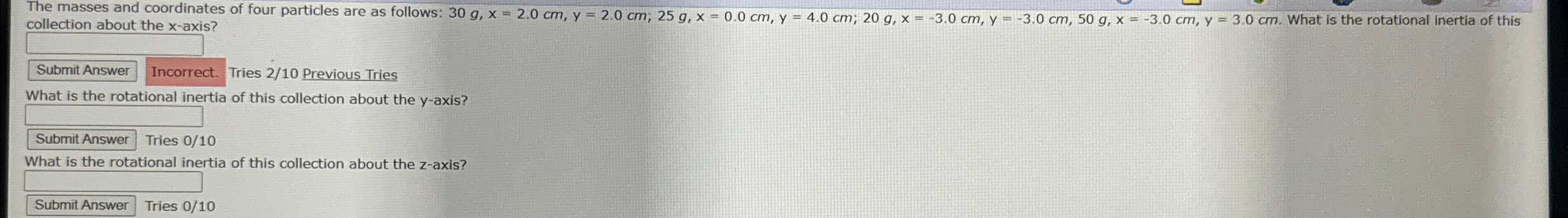 Solved collection about the x-axis?Submit AnswerIncorrect | Chegg.com
