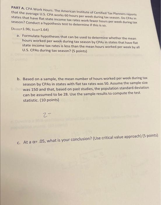 Solved PART A. CPA Work Hours. The American Institute of | Chegg.com