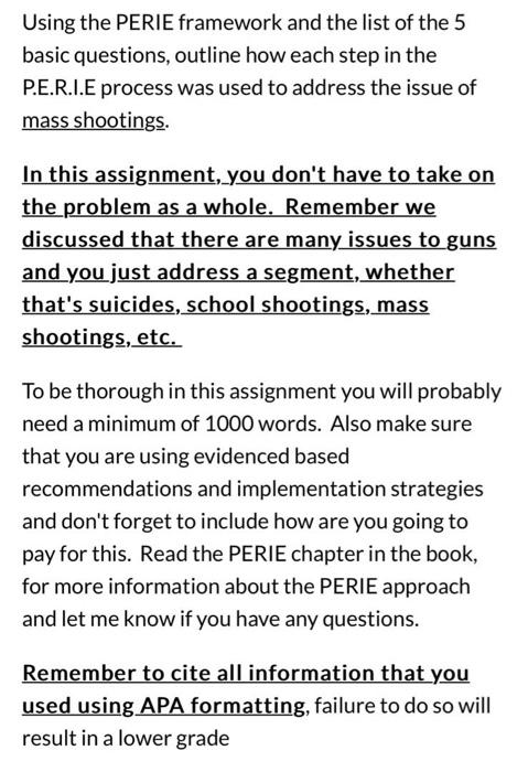 Using the PERIE framework and the list of the 5 basic | Chegg.com