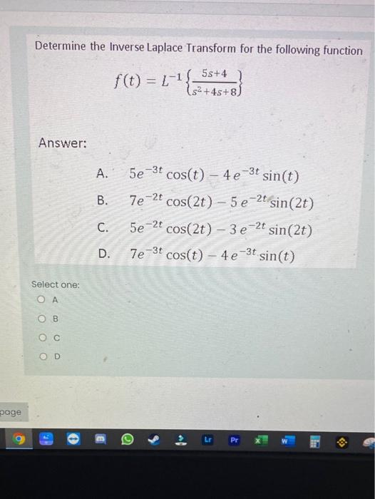 Solved Determine the Inverse Laplace Transform for the | Chegg.com