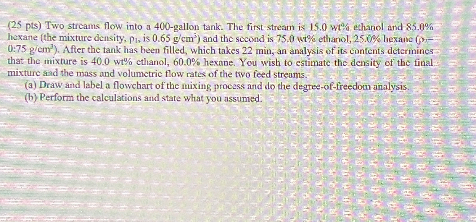 Solved (25 ﻿pts) ﻿Two streams flow into a 400-gallon tank. | Chegg.com