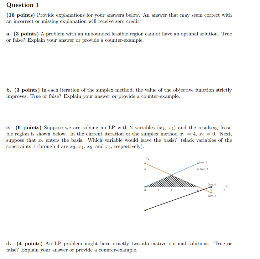 Solved Question 1(16 ﻿points) ﻿Provide explanations for your | Chegg.com