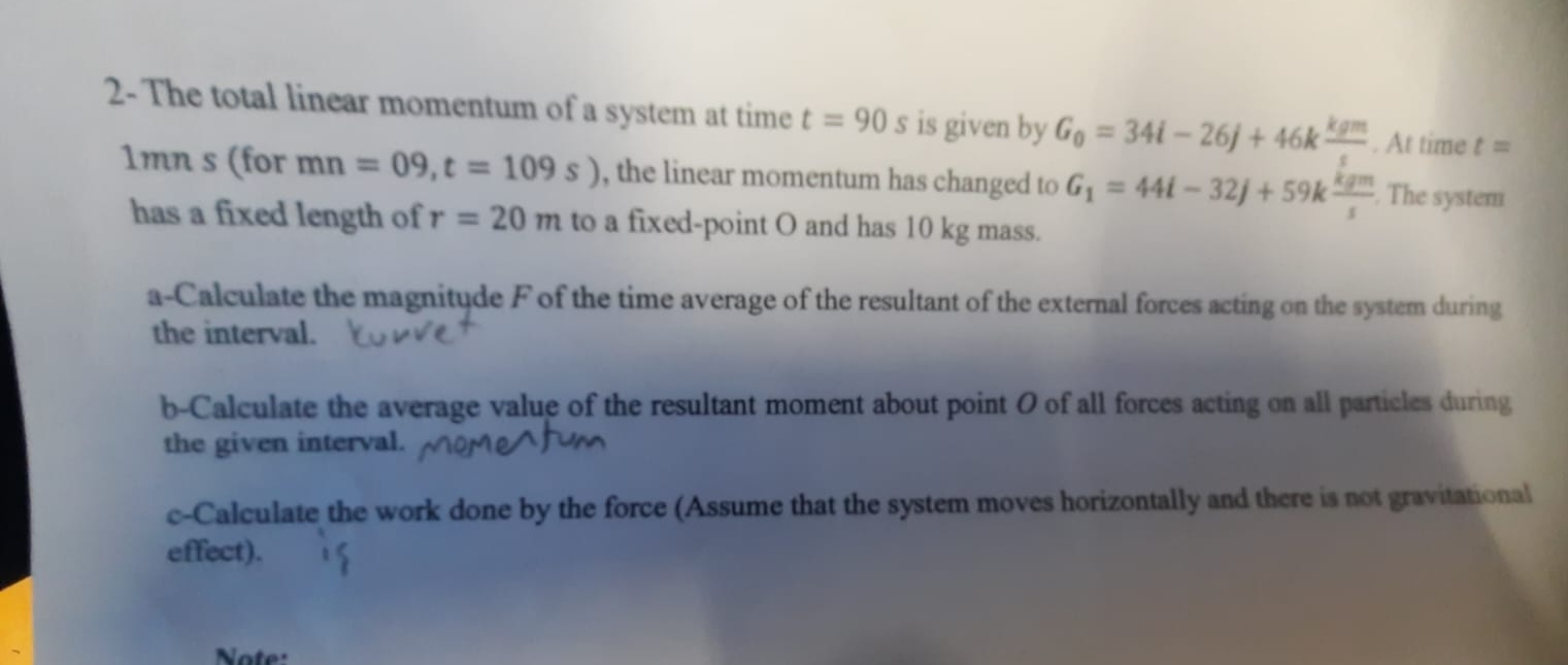 Solved 2- ﻿The total linear momentum of a system at time | Chegg.com