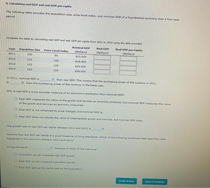 Solved 6. Calculating real GDP and real GDP per capita The | Chegg.com