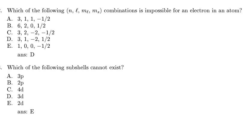 Solved Which of the following (n,ℓ,mℓ,ms) combinations is | Chegg.com