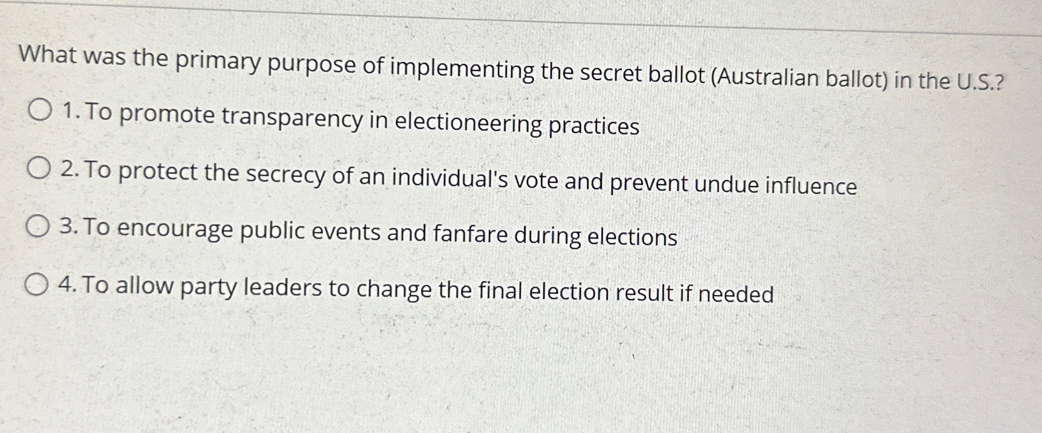 Solved What was the primary purpose of implementing the | Chegg.com