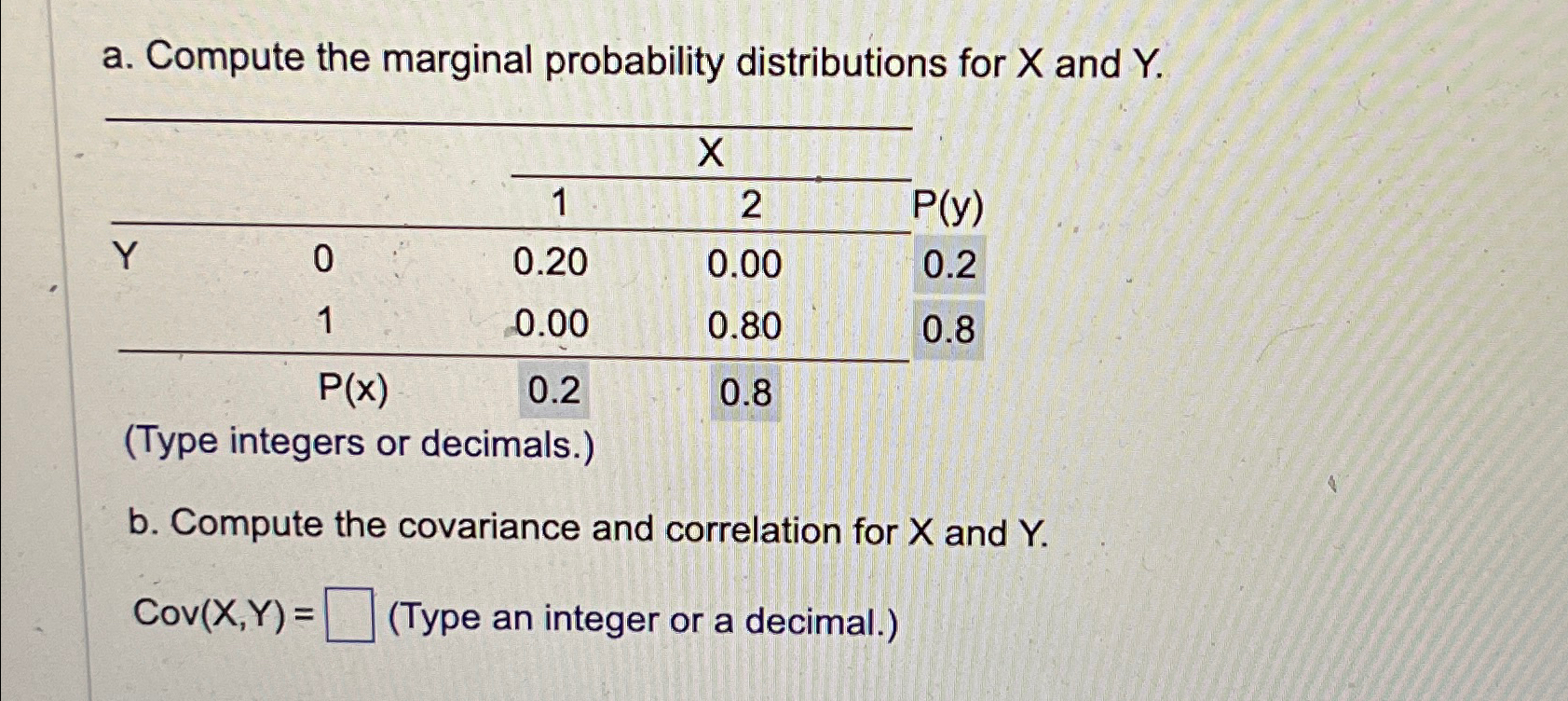 Solved a. ﻿Compute the marginal probability distributions | Chegg.com