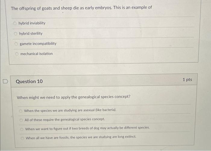 Solved The offspring of goats and sheep die as early | Chegg.com