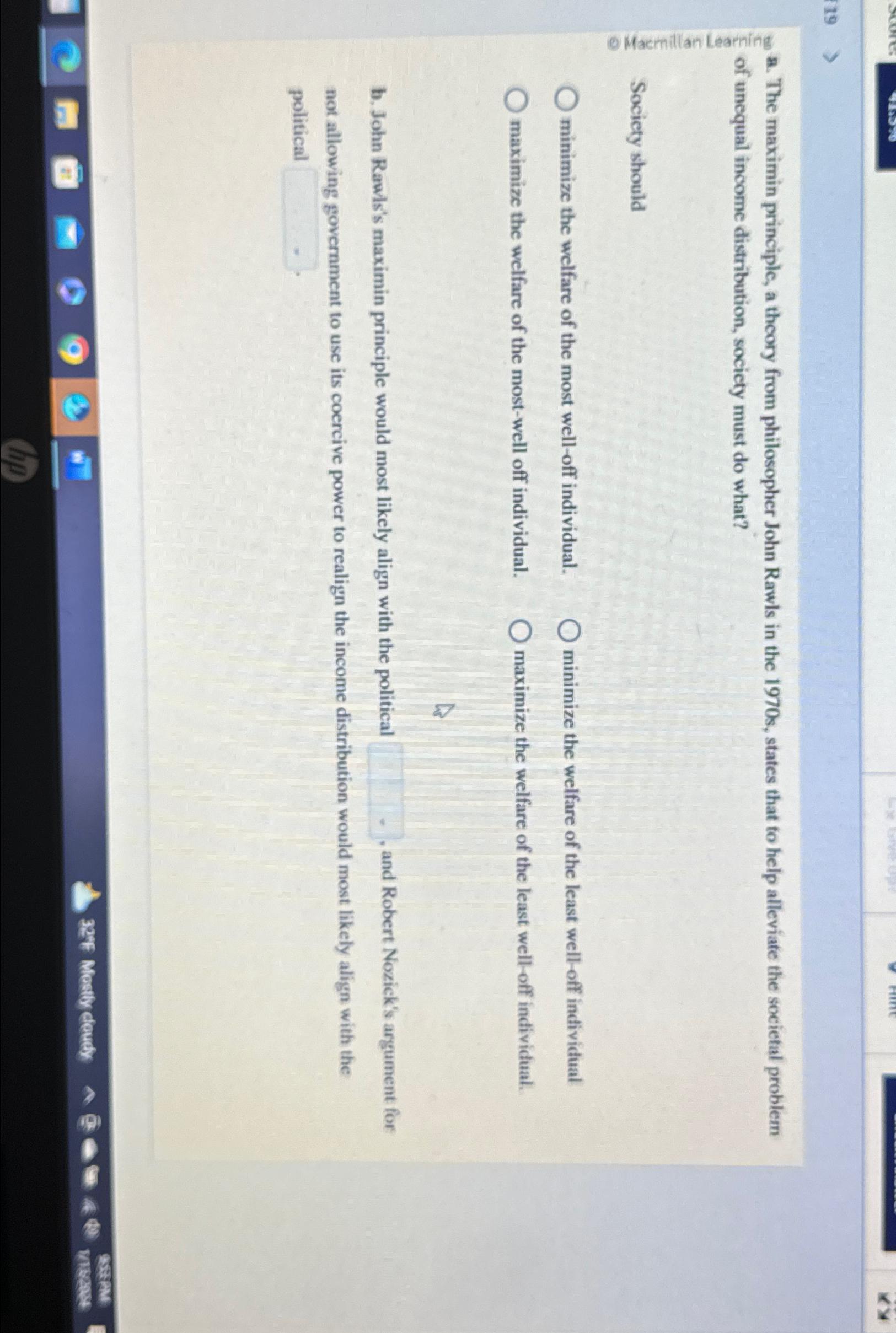 Solved 19a. ﻿The maximin principle, a theory from | Chegg.com