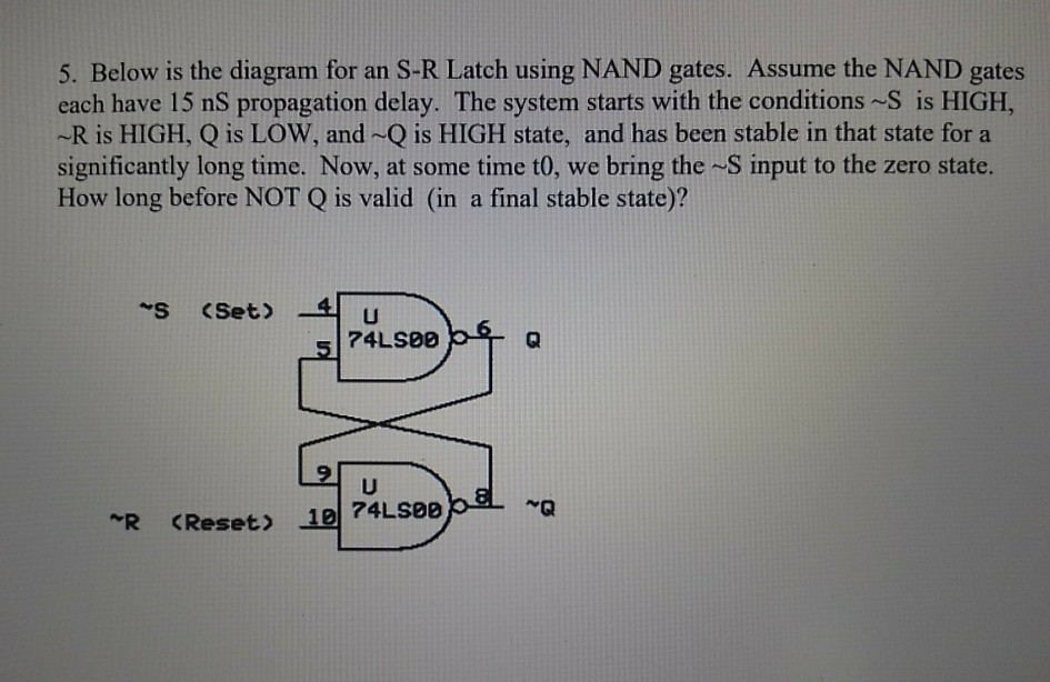 Solved 5. Below is the diagram for an S-R Latch using NAND | Chegg.com