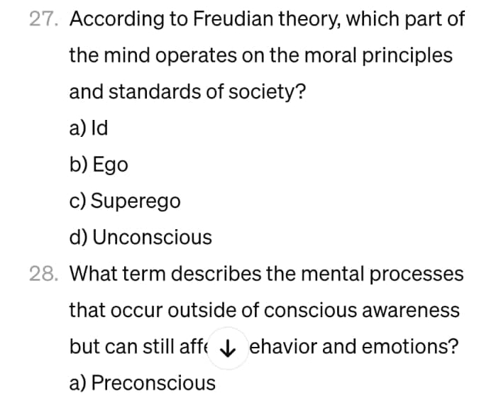 Solved According to Freudian theory, which part of the mind | Chegg.com Solved According to Freudian theory, which part of the mind | Chegg.com