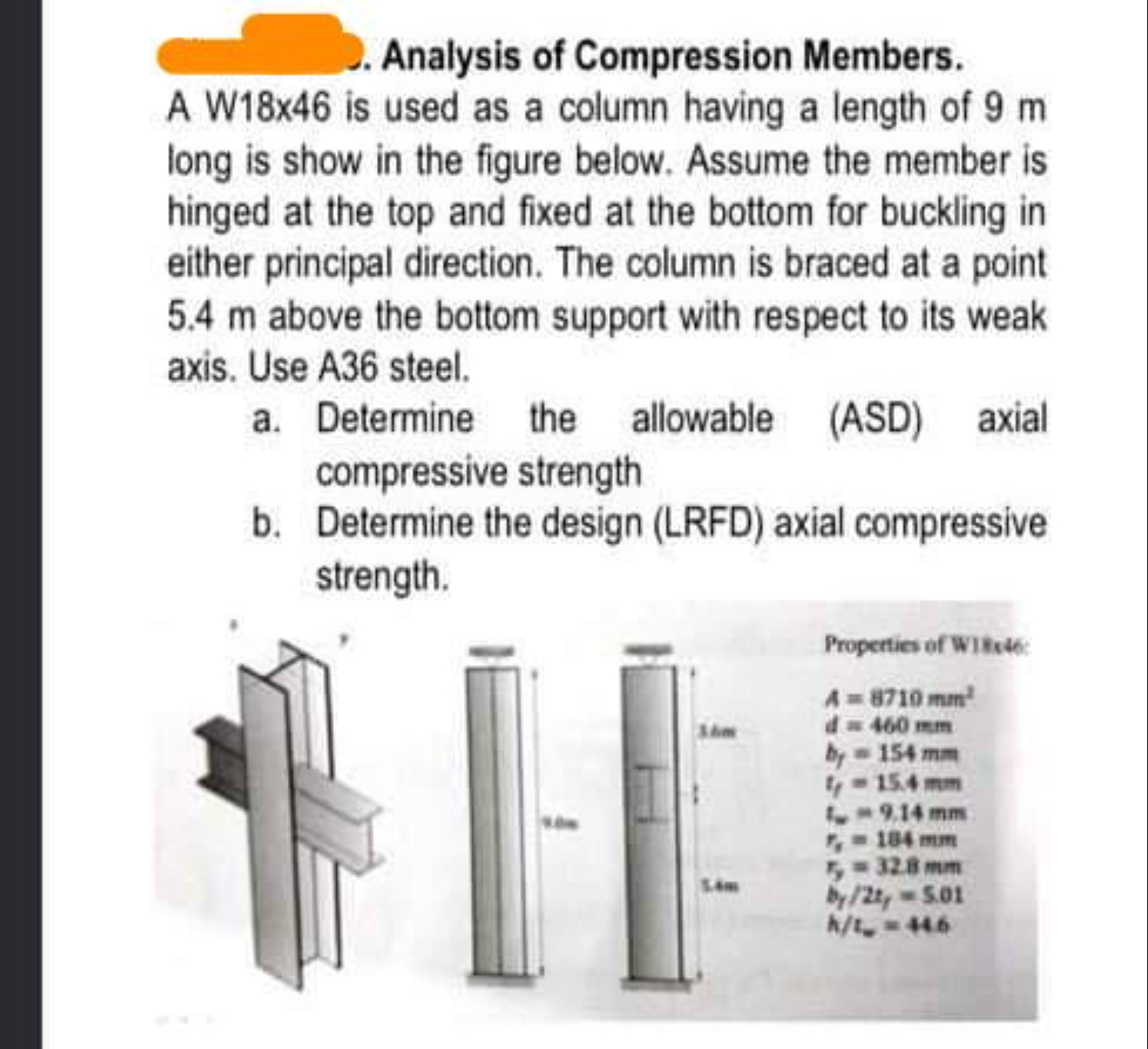 Solved Analysis of Compression Members.A W18x46 ﻿is used as | Chegg.com