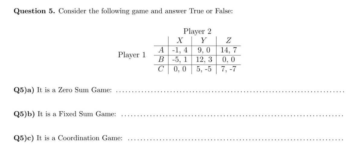 Solved Question 5. Consider the following game and answer | Chegg.com