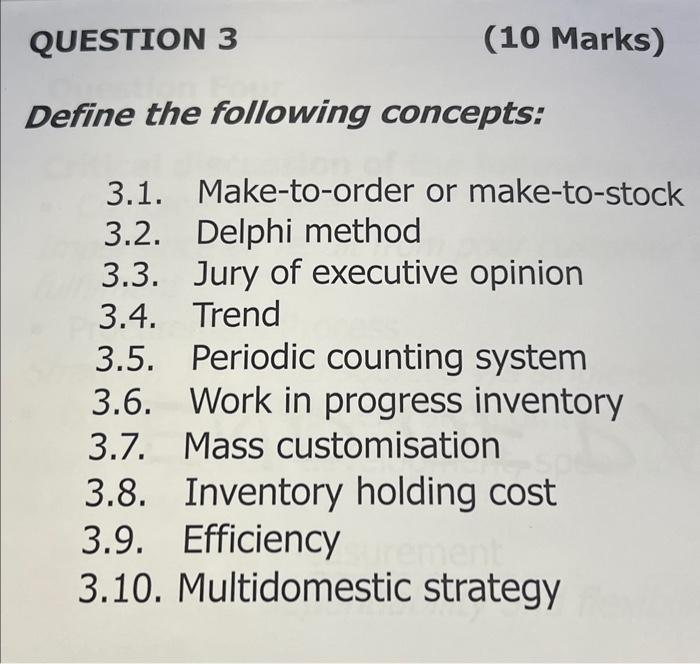 Solved UESTION 3 (10 Marks) efine the following concepts: | Chegg.com
