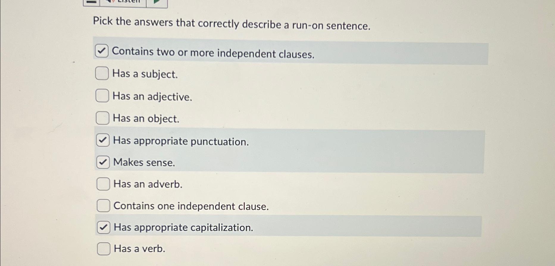 Solved Pick the answers that correctly describe a run-on | Chegg.com