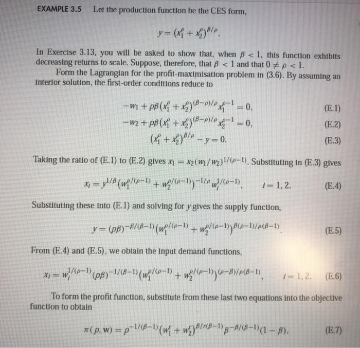 EXAMPLE 3.5 Let the production function be the CES | Chegg.com