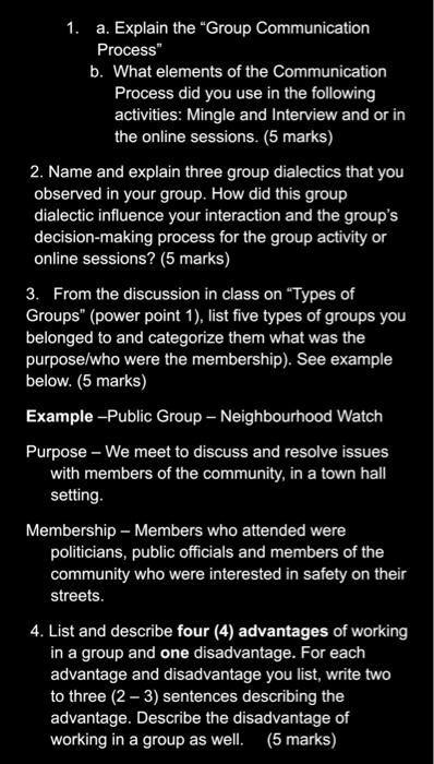 Solved 1. a. Explain the "Group Communication Process" b. | Chegg.com
