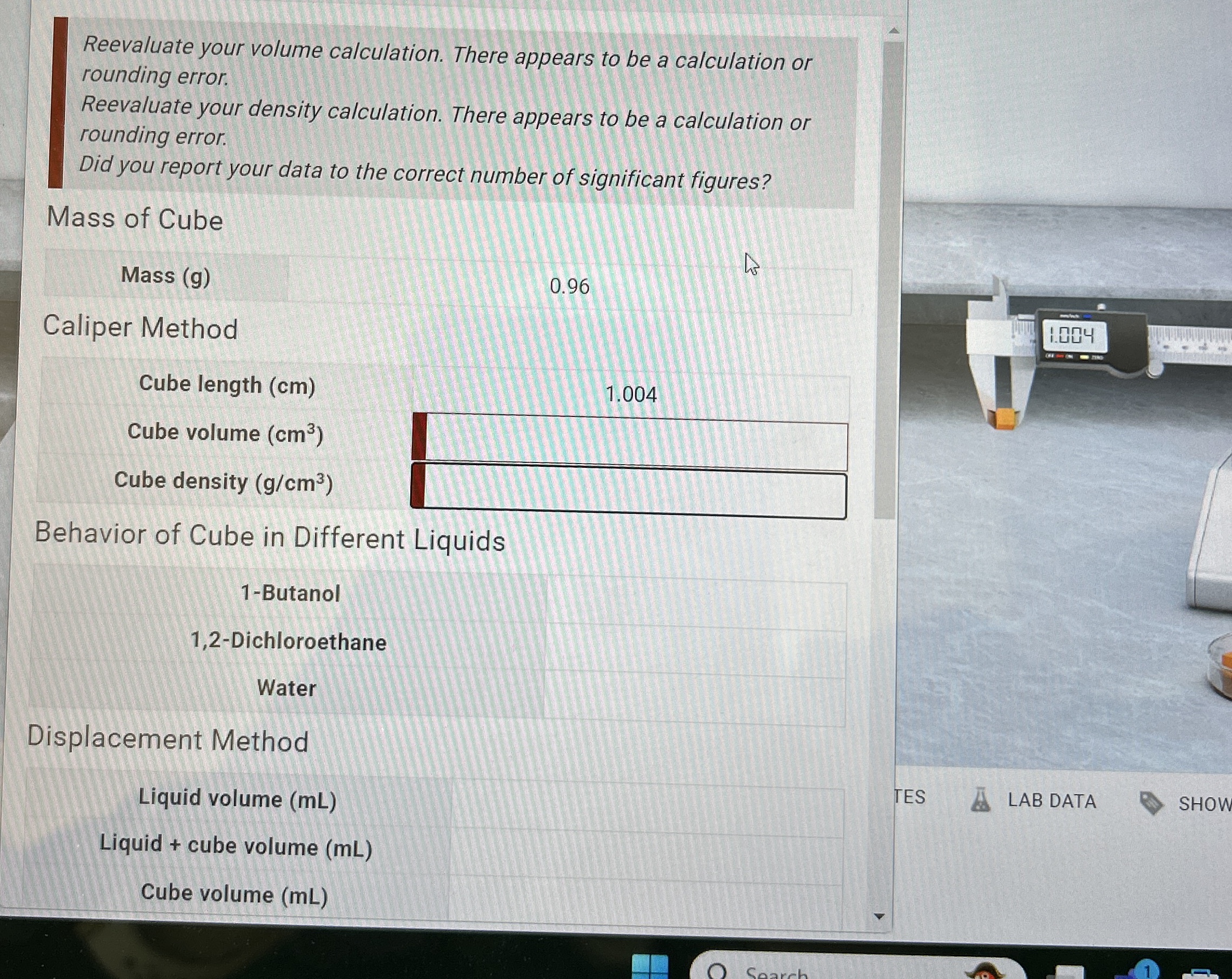 Solved What is the cube volume and cube density | Chegg.com