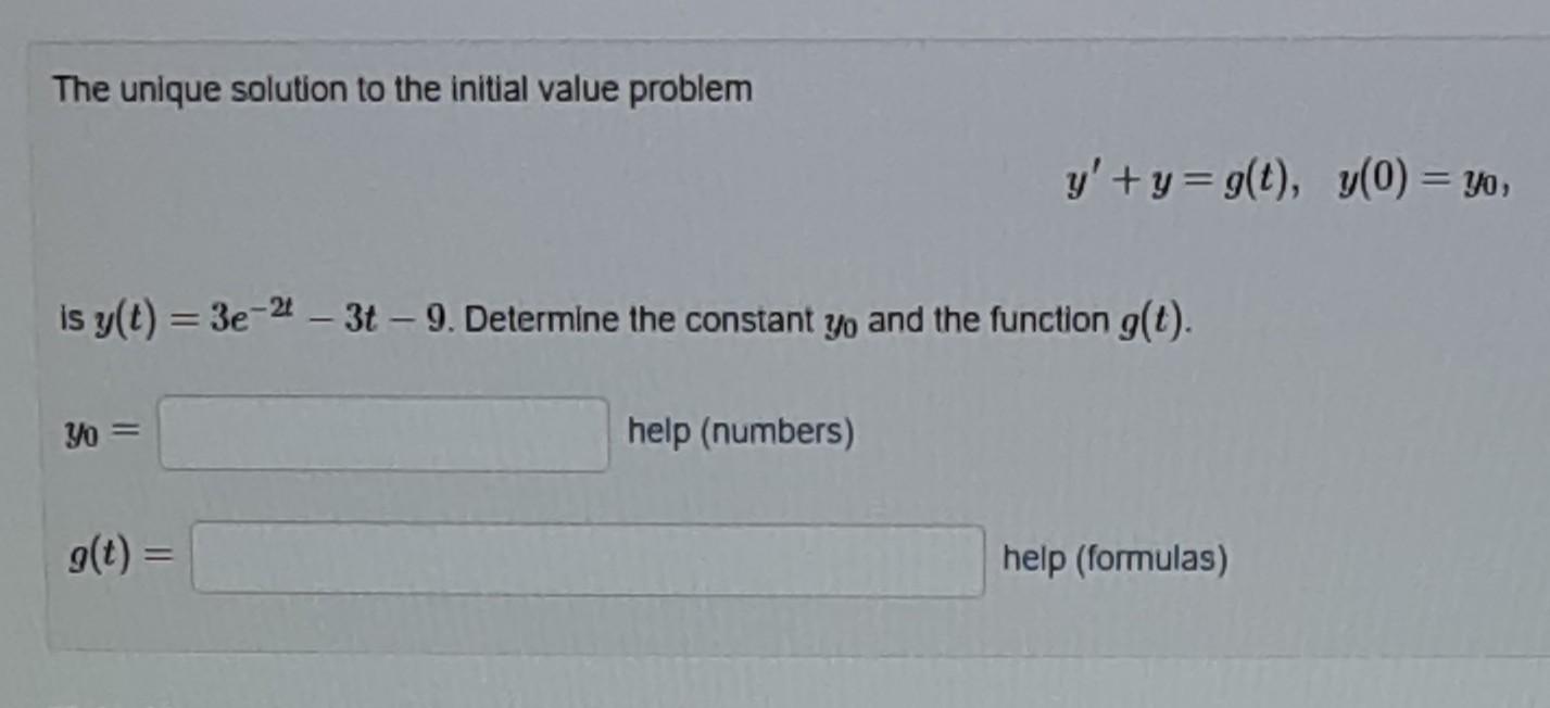Solved The Unique Solution To The Initial Value Problem Y