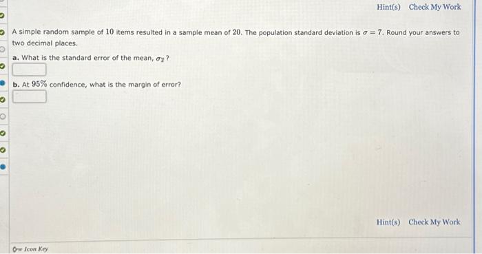 Solved A simple random sample of 10 items resulted in a | Chegg.com