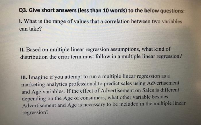Solved Q3. Give short answers (less than 10 words) to the | Chegg.com