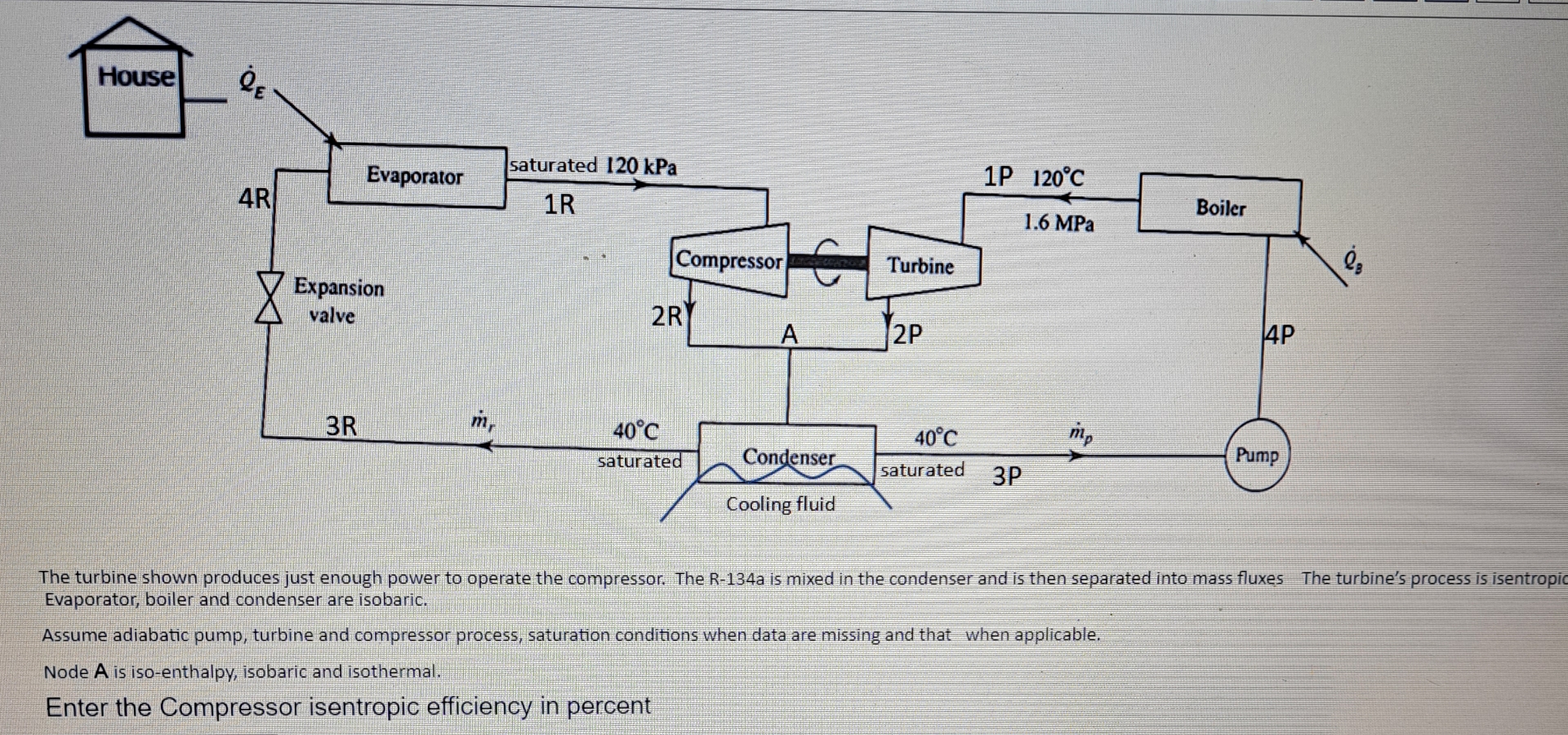 Enter the Compressor isentropic efficiency in percent | Chegg.com