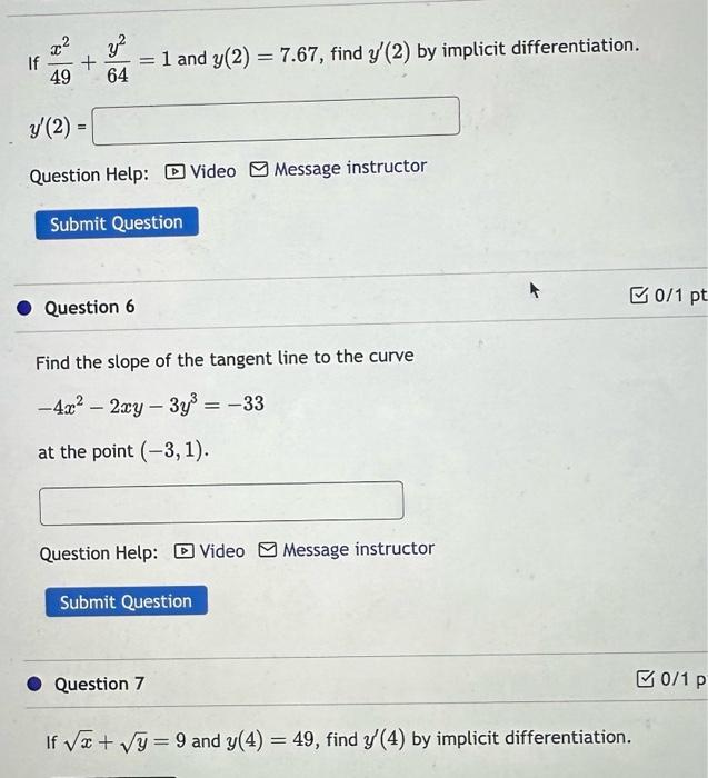 Solved y′(2)= Question Help: Video Message instructor | Chegg.com