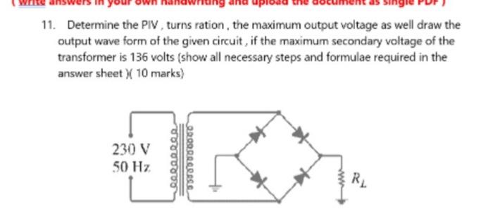 Solved Singi 11. Determine the PIV, turns ration, the | Chegg.com