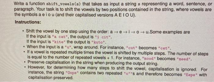 Solved Write a function shift_vowels (s) that takes as input | Chegg.com