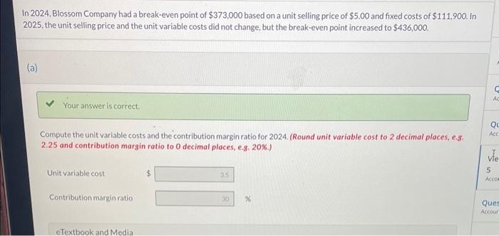 Solved n 2024, Blossom Company had a break-even point of | Chegg.com