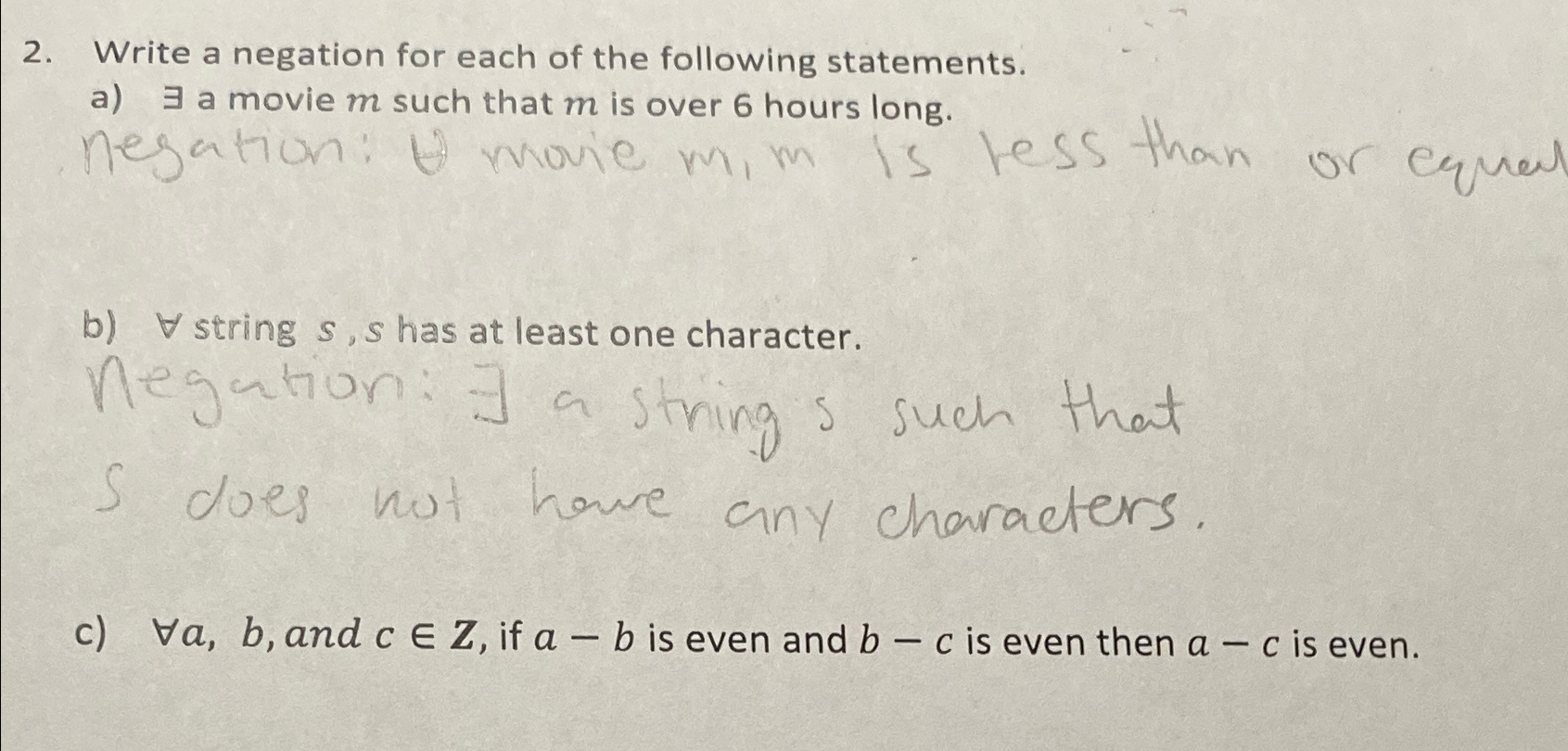Solved Write a negation for each of the following | Chegg.com