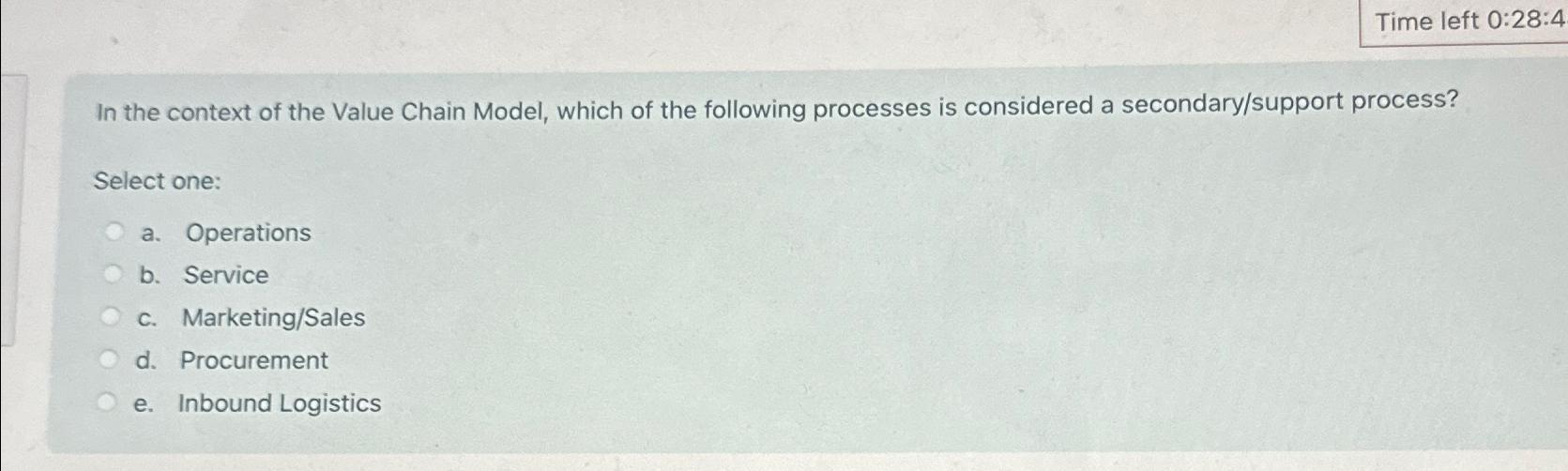 Solved Time left 0:28:4In the context of the Value Chain | Chegg.com