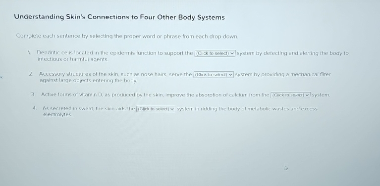 Solved Understanding Skin's Connections to Four Other Body | Chegg.com